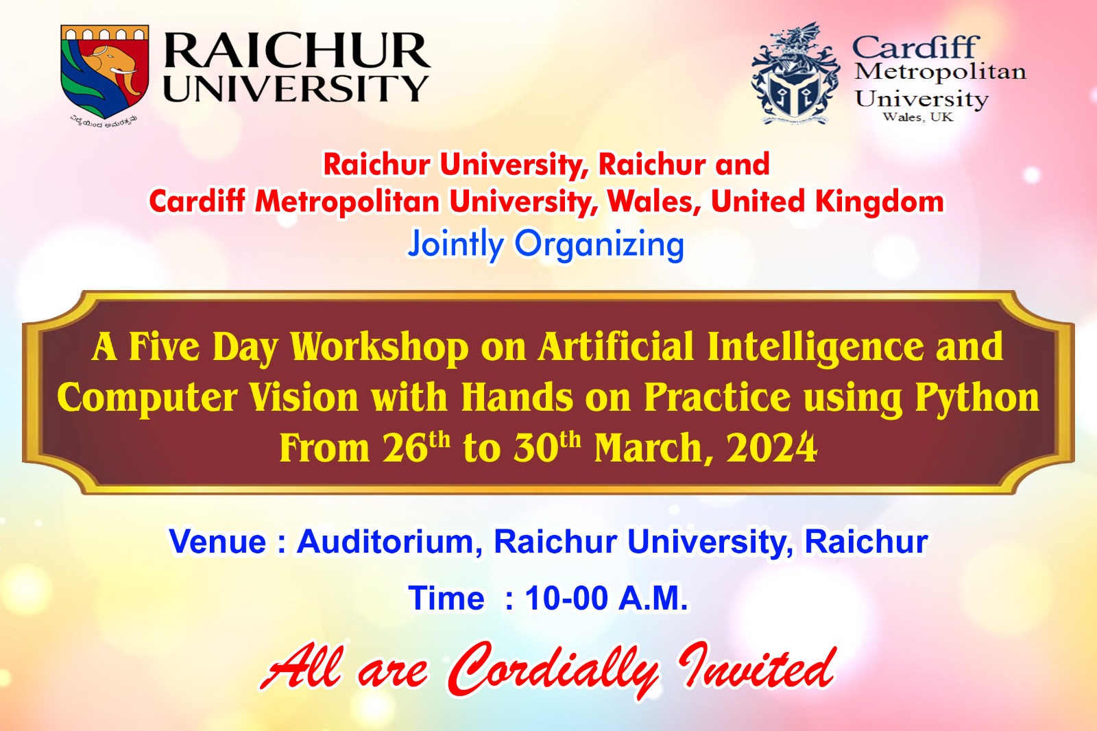 A five-Day Workshop on Artificial Intelligence and Computer Vision (AICV) With hands on practice ...